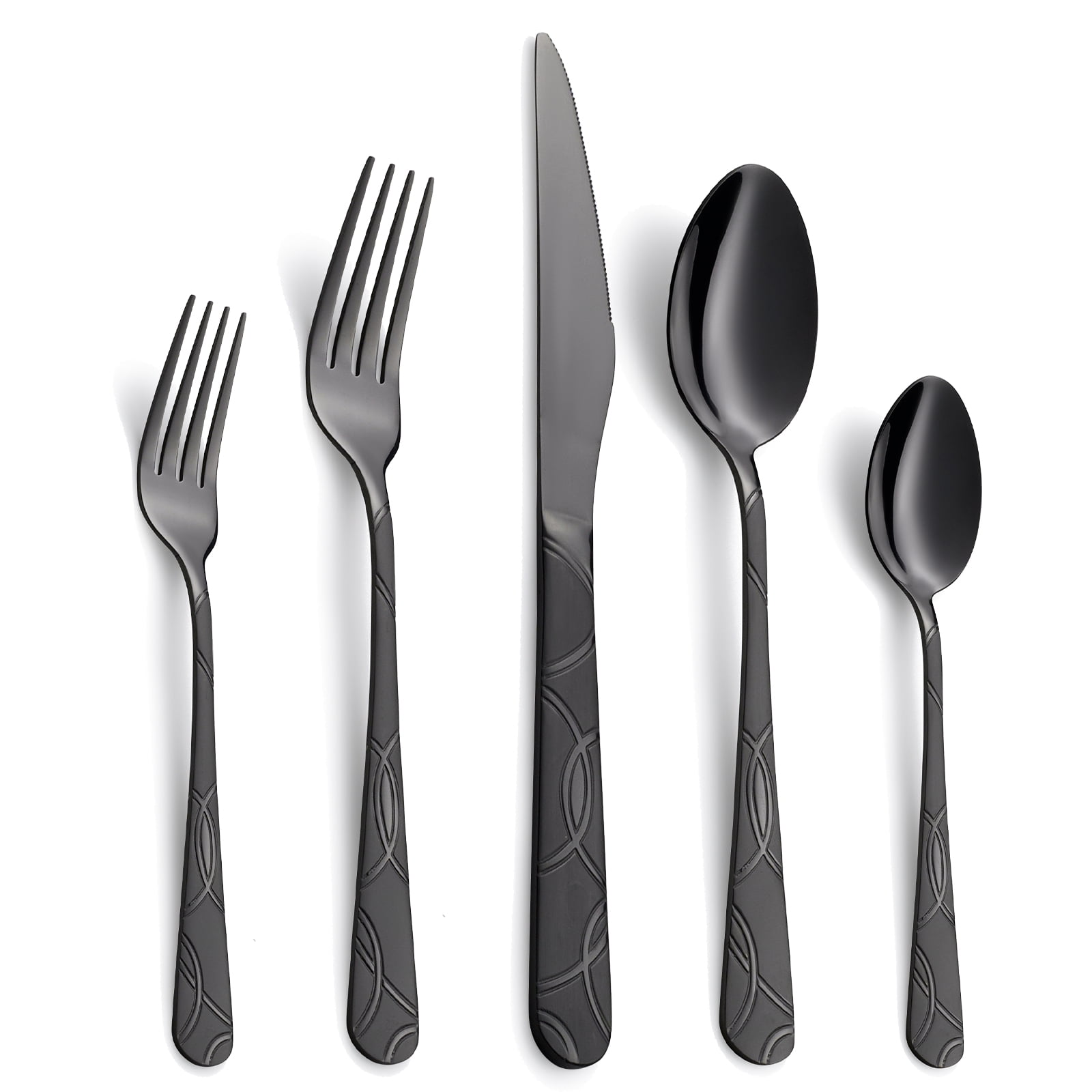 20-Piece Black Flatware Set with Frost Finish Handle, Stainless Steel ...