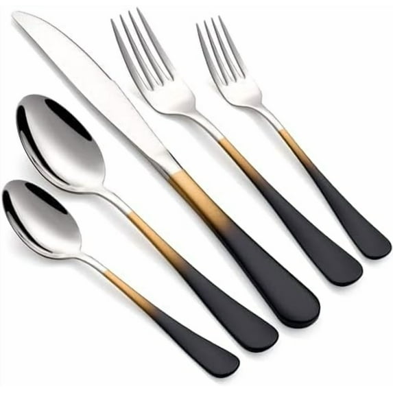 20-Piece Black Gold Silverware Set 18/0 Stainless Steel Silverware Set ...