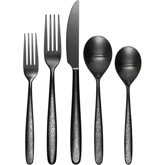 20-Piece Black Hammered Flatware Set, Service for 4 – Modern Stainless ...