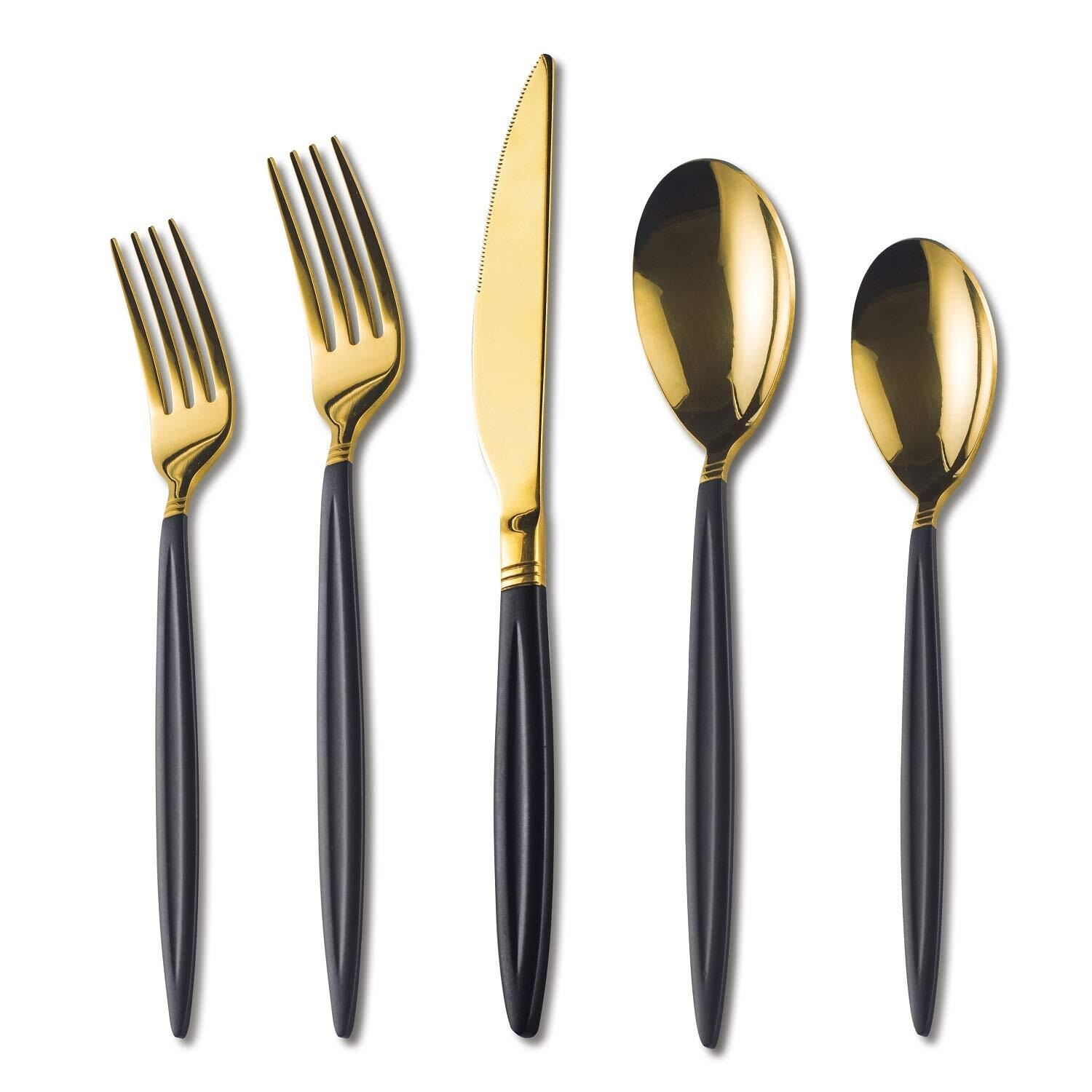 20 Piece Black Silverware Set, Stainless Steel Flatware Set, Titanium ...