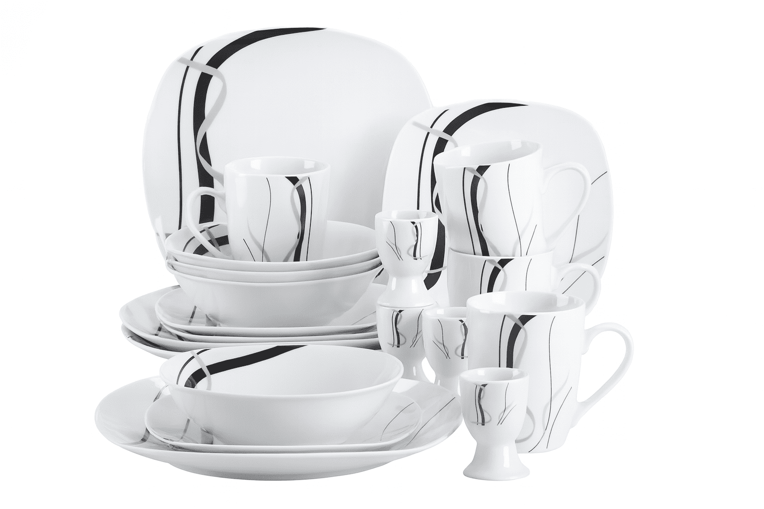ComfyCreations 20-Piece Black Stripe Porcelain Dinnerware Set, Service ...