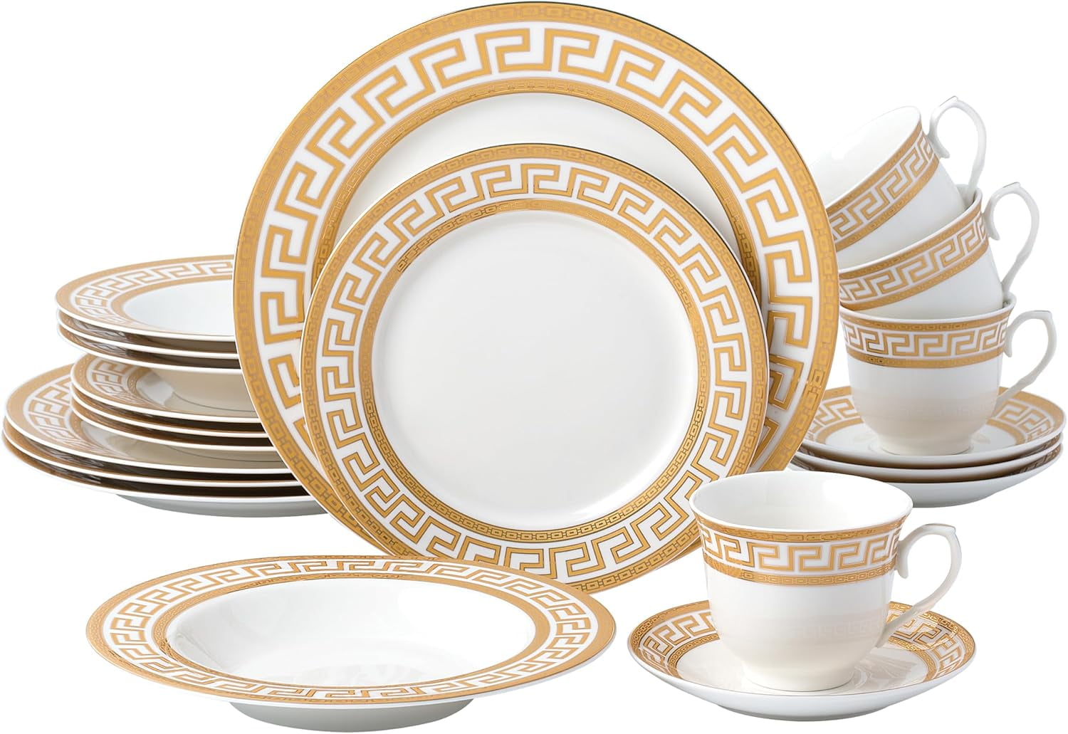 20-Piece Bone China Dinnerware Set, Service for 4, in White and Golden ...