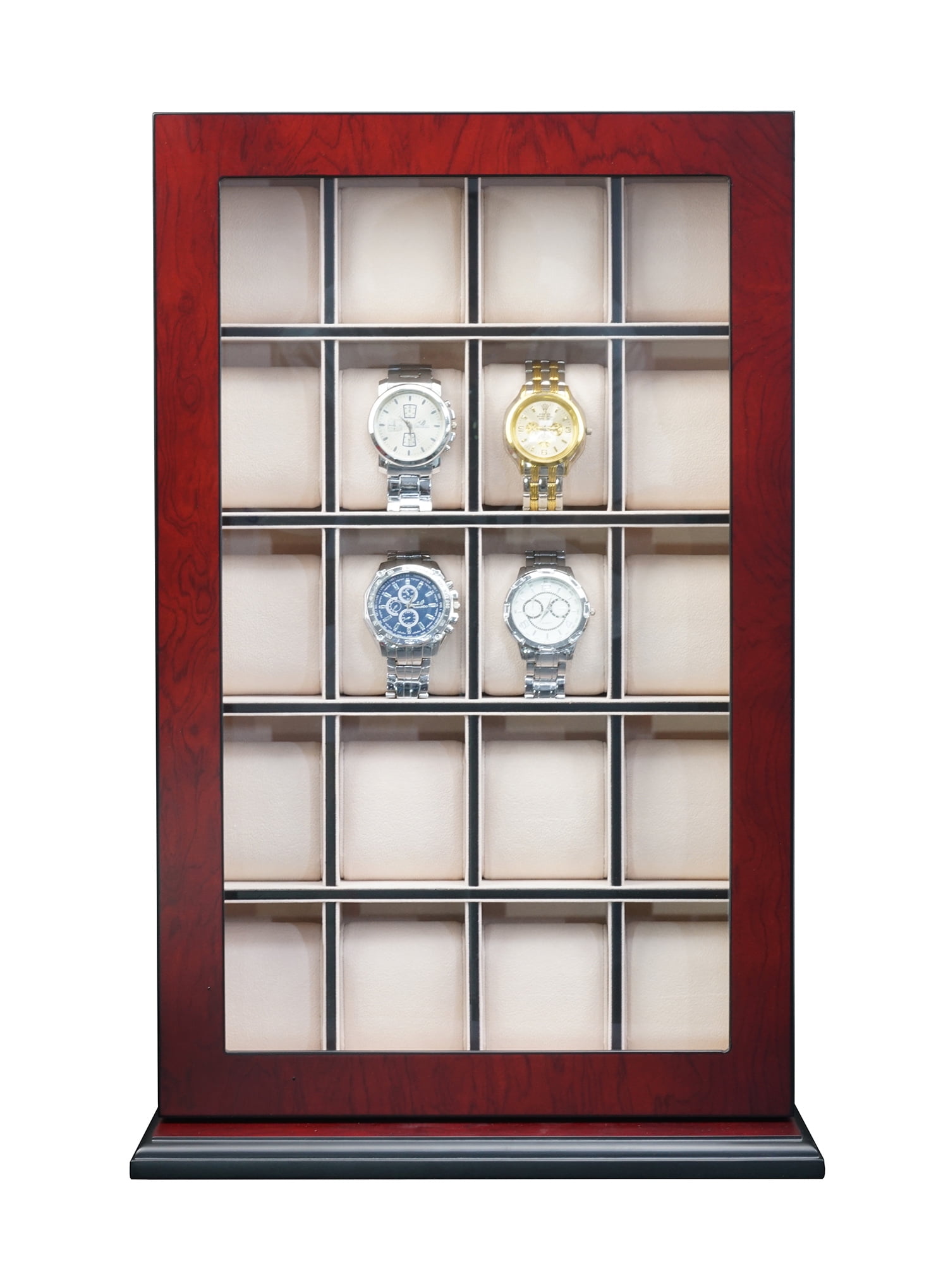 20-Piece Wooden Watch Display Case and Organizer, Wall Hanging or Stand ...