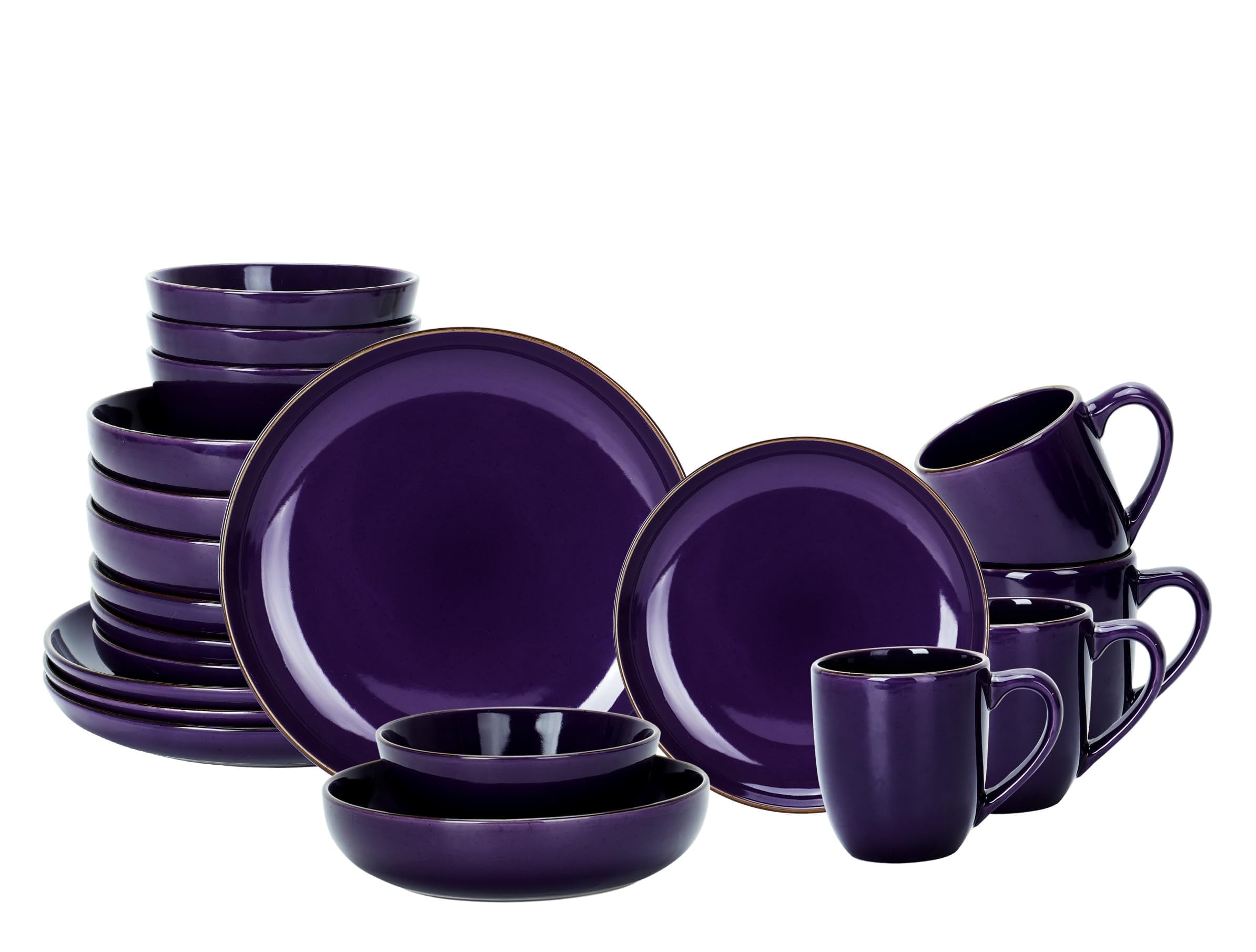 20-Piece Dinnerware Set - Serves 4, Bright Glaze Purple plates and ...