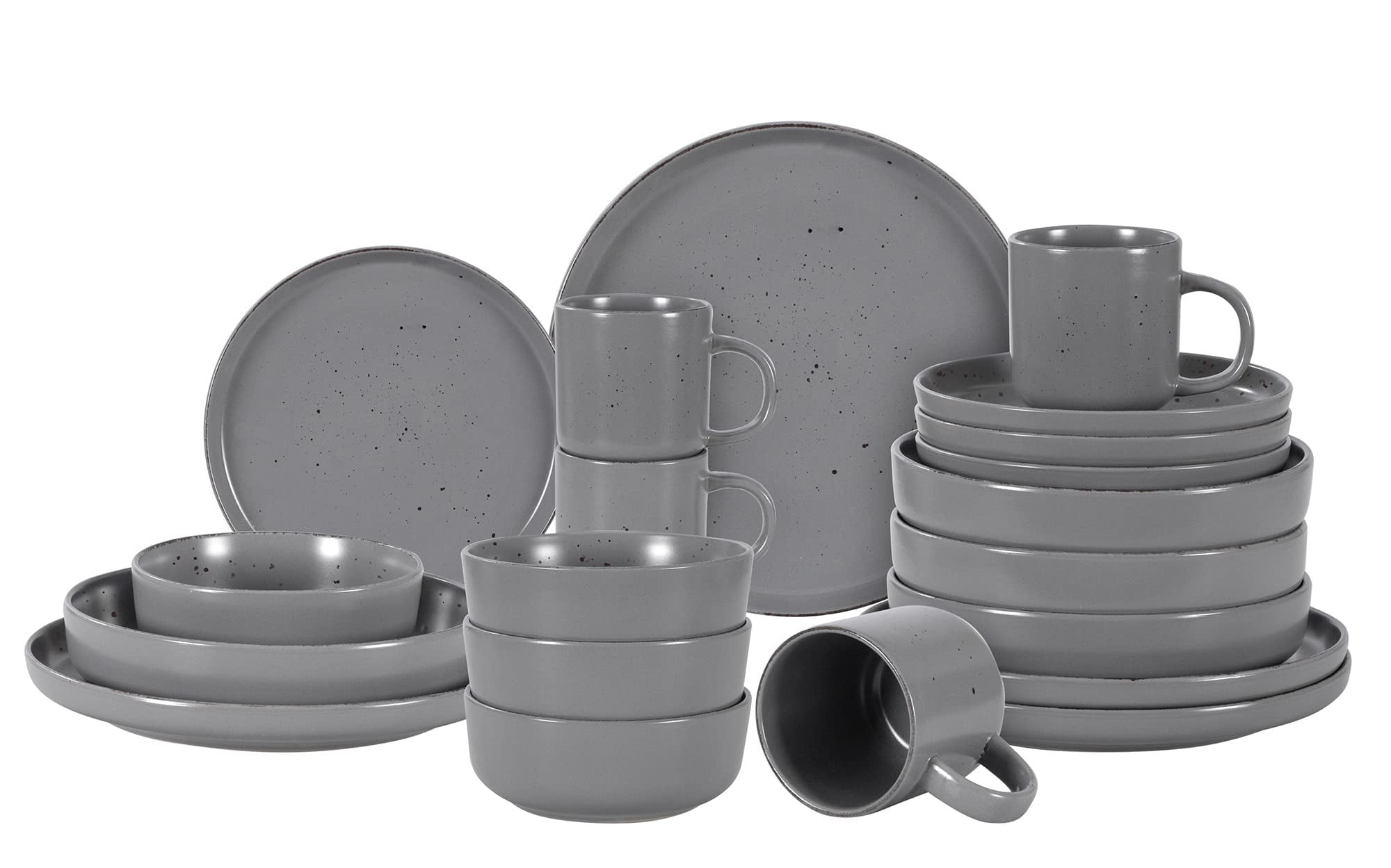 20-Piece Dinnerware Set - Serves 4, Matte Grey Glaze plates and bowls ...