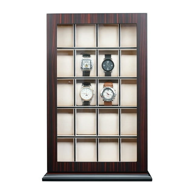 20 Piece Ebony Wood Watch Display Wall Hanging Case and Storage ...
