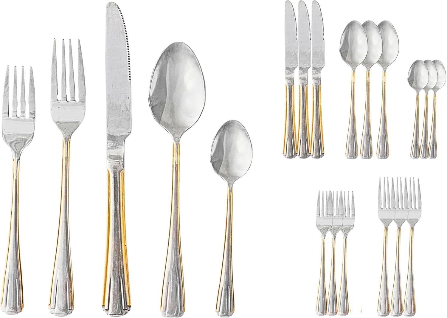 20 Piece Flatware Set - Gold Trim Handles - Stainless Steel 18/10 ...