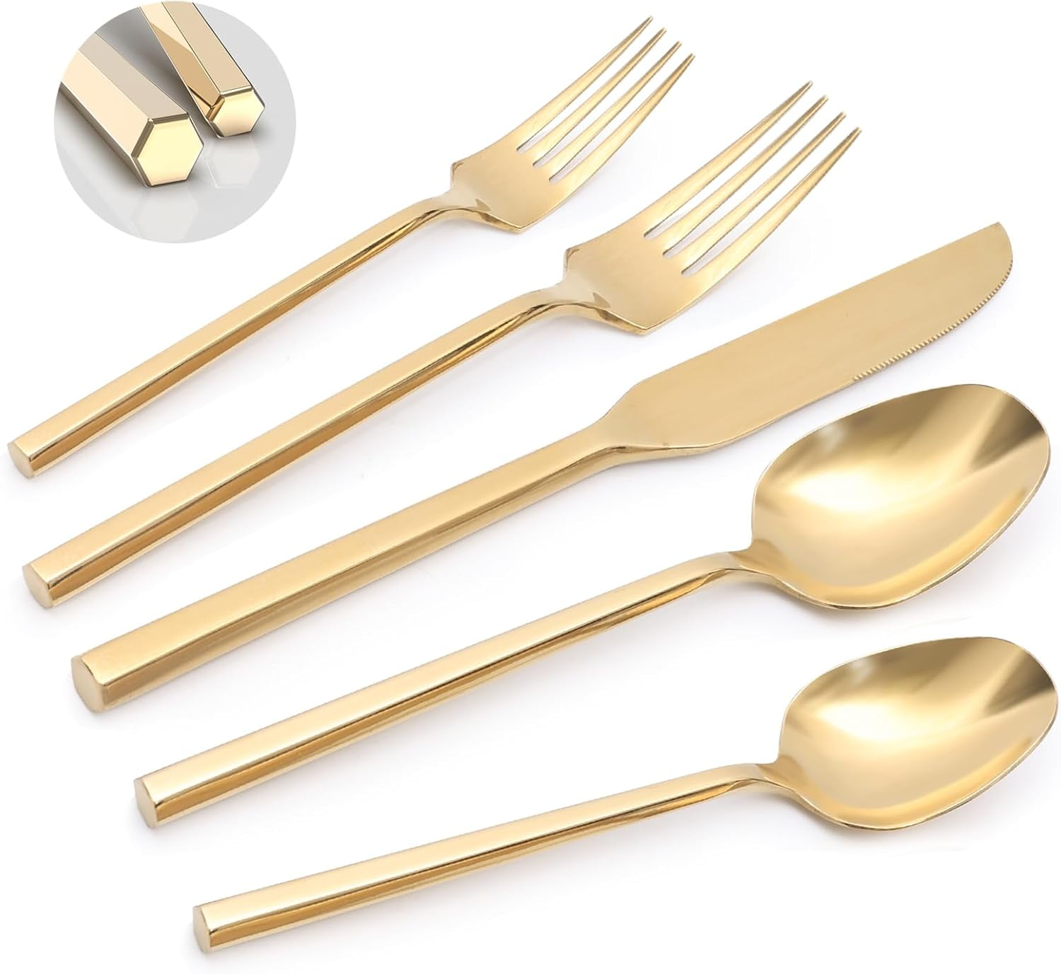 20 Piece Forged Stainless Steel Silverware Set with Hexagon Handle ...