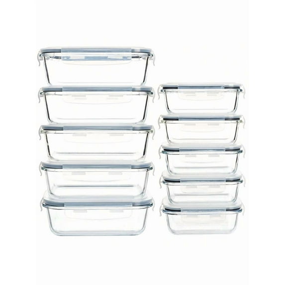 20-Piece Glass Meal Prep Containers with Steam Vent & Airtight Lids ...