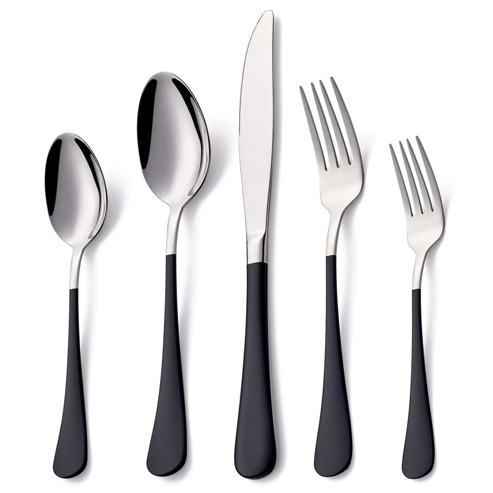 20 Piece Gold and Black 18/0 Flatware Utensil Set for 4, Include Dinner ...