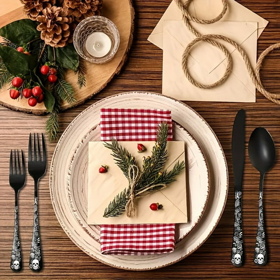 20-Piece Gothic Skull Stainless Steel Cutlery Set - Mirror-Polished ...