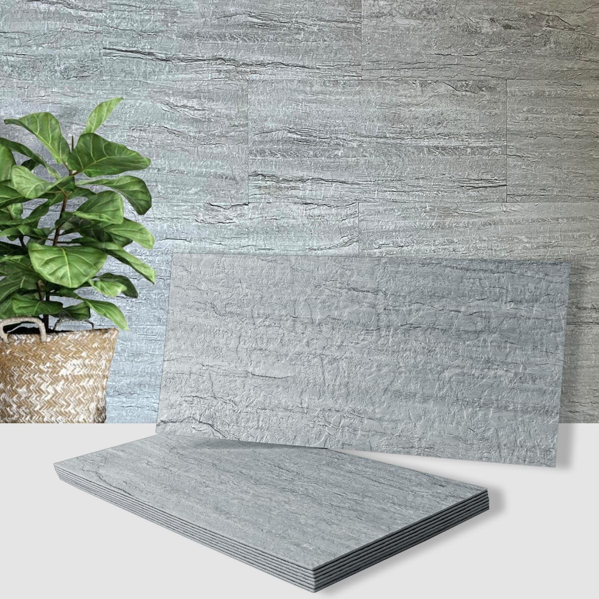 20-Piece Grey Shale Peel and Stick Backsplash Wall Tiles, 6" x 12" PVC ...
