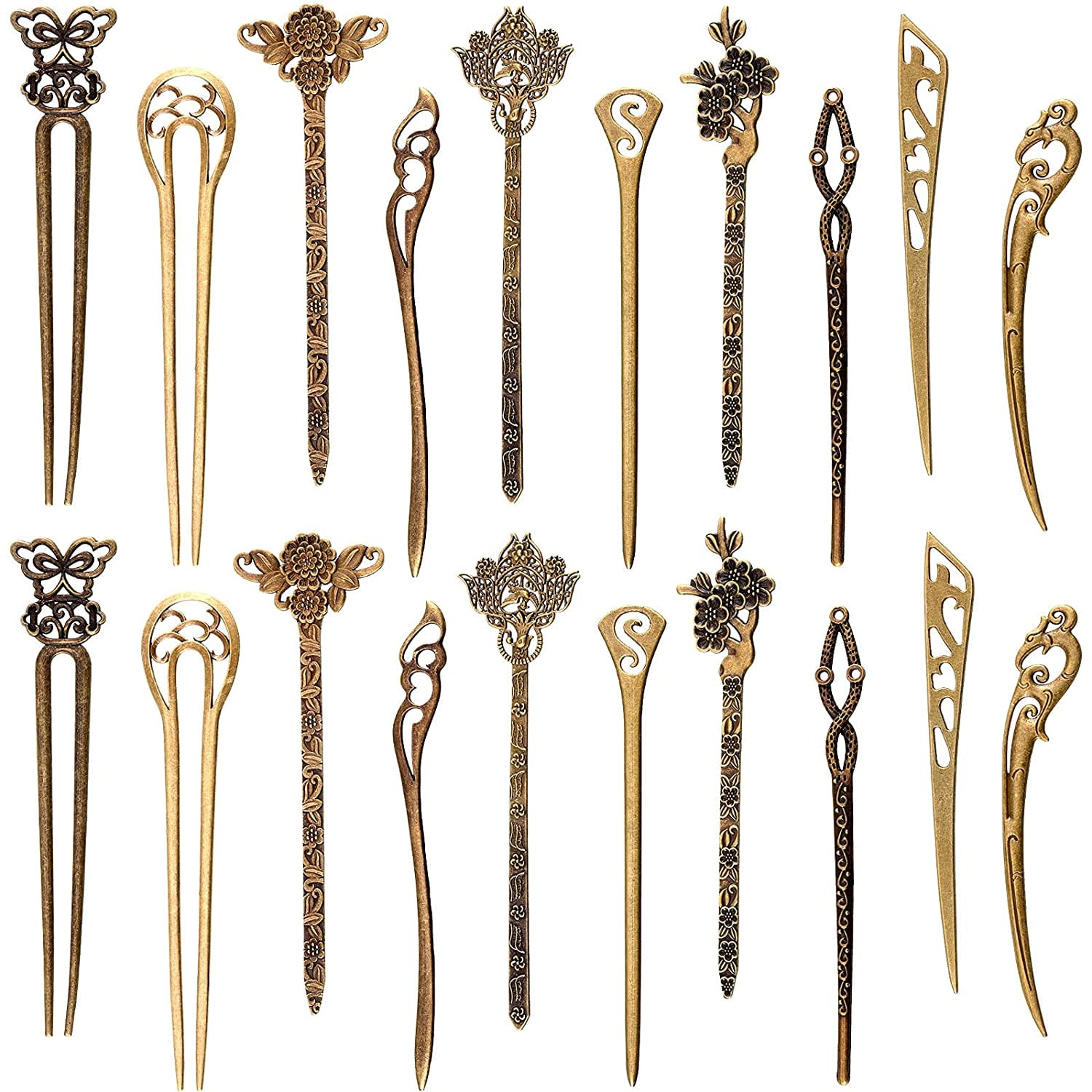 20 Piece Hair Sticks Set Vintage Bronze Decorative Hair Chopsticks 10 ...