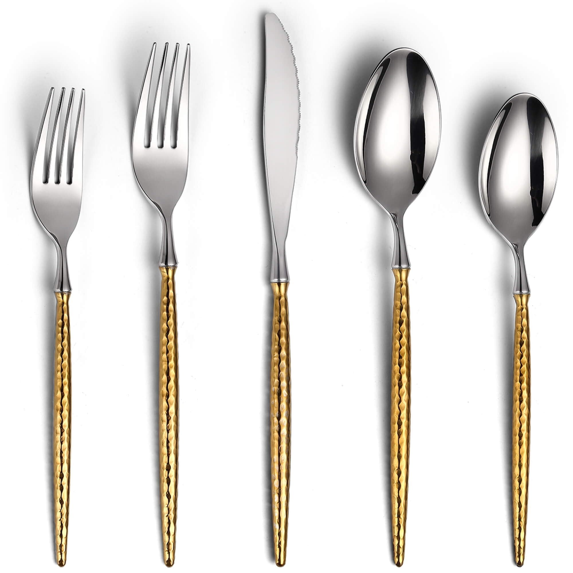 20-Piece Hammered Gold Silverware Set,18/10 Stainless Steel Forging ...