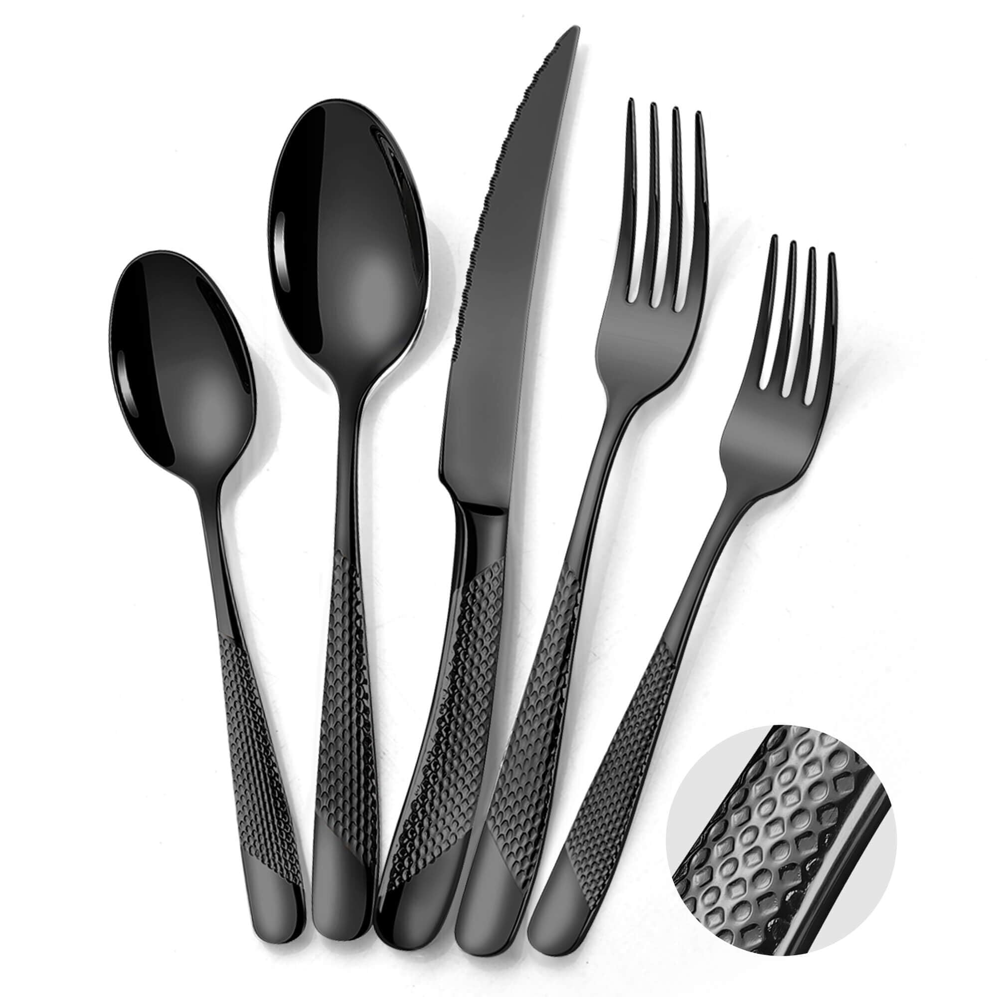 20-Piece Hammered Silverware Set for 4 with Serrated Forging Knives,18/ ...