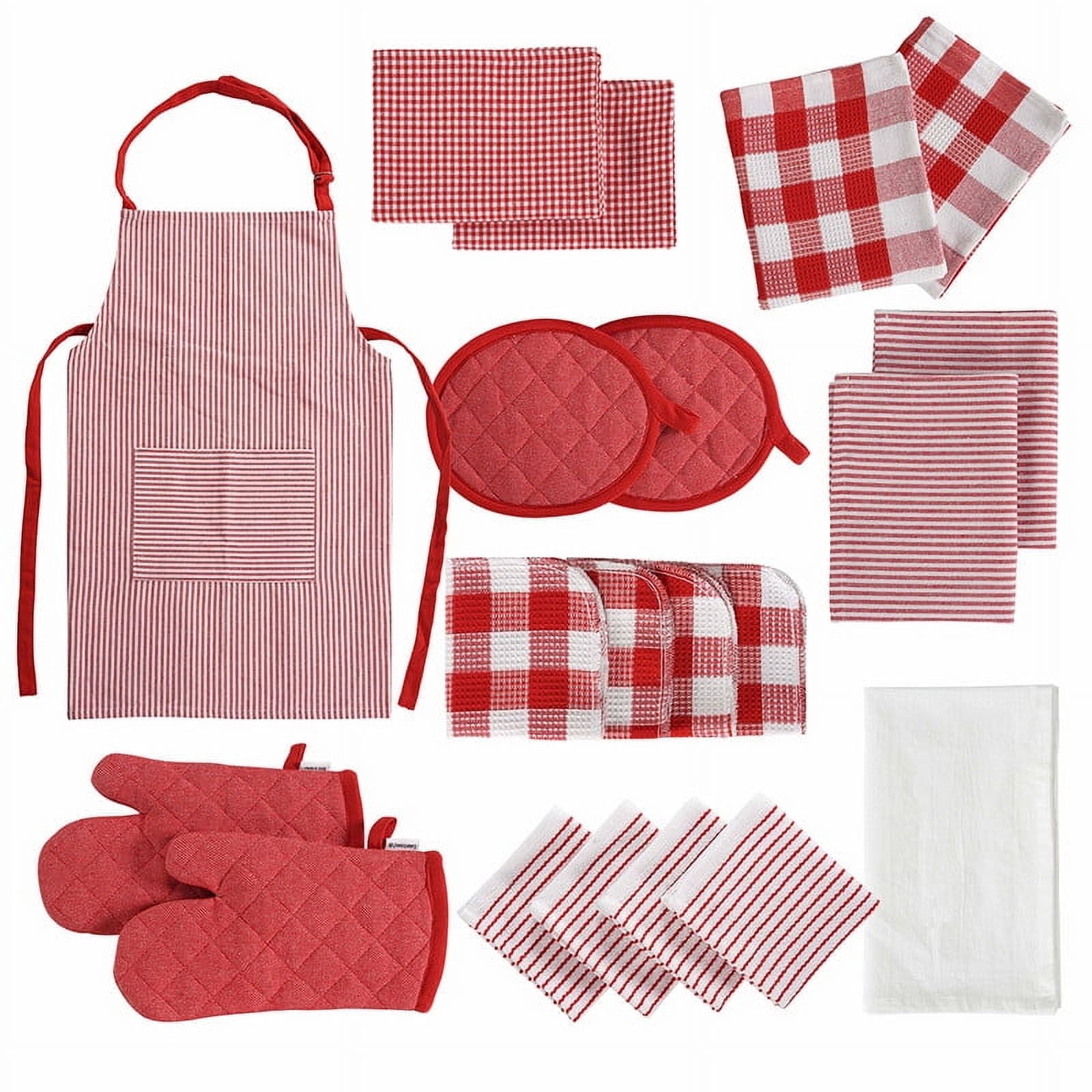20 Piece Kitchen Linen Set - Cotton Dish Towels, Heat Resistant Kitchen ...