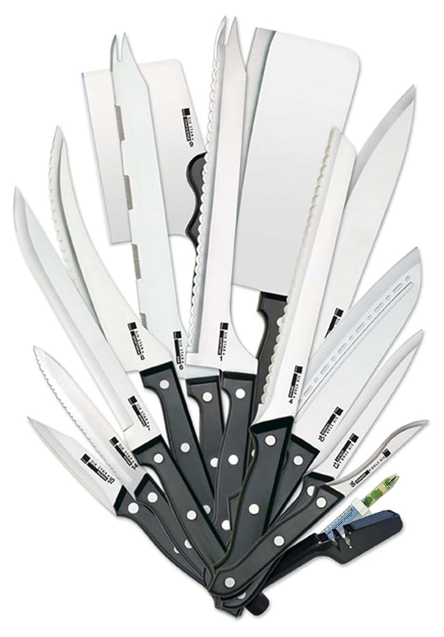 20 Piece Knife Set, Full and Triple Riveted, Knife Sharpener Included ...