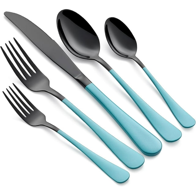 20-Piece Lake Blue Silverware Set 18/0 Stainless Steel Black Silverware ...