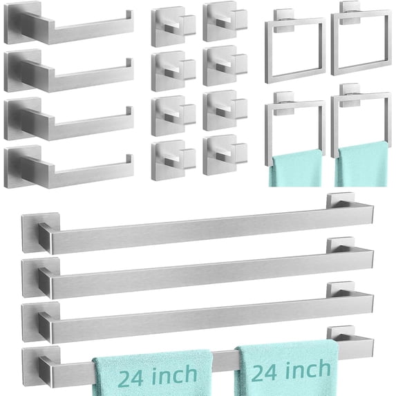 20-Piece Matte Black Bathroom Hardware Set 24 Inch Bath Towel Bar Set ...