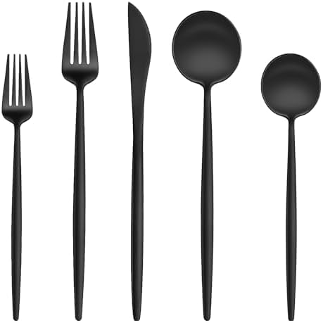 20-Piece Matte Black Silverware Set, Modern Grey Flatware Set for 4 ...