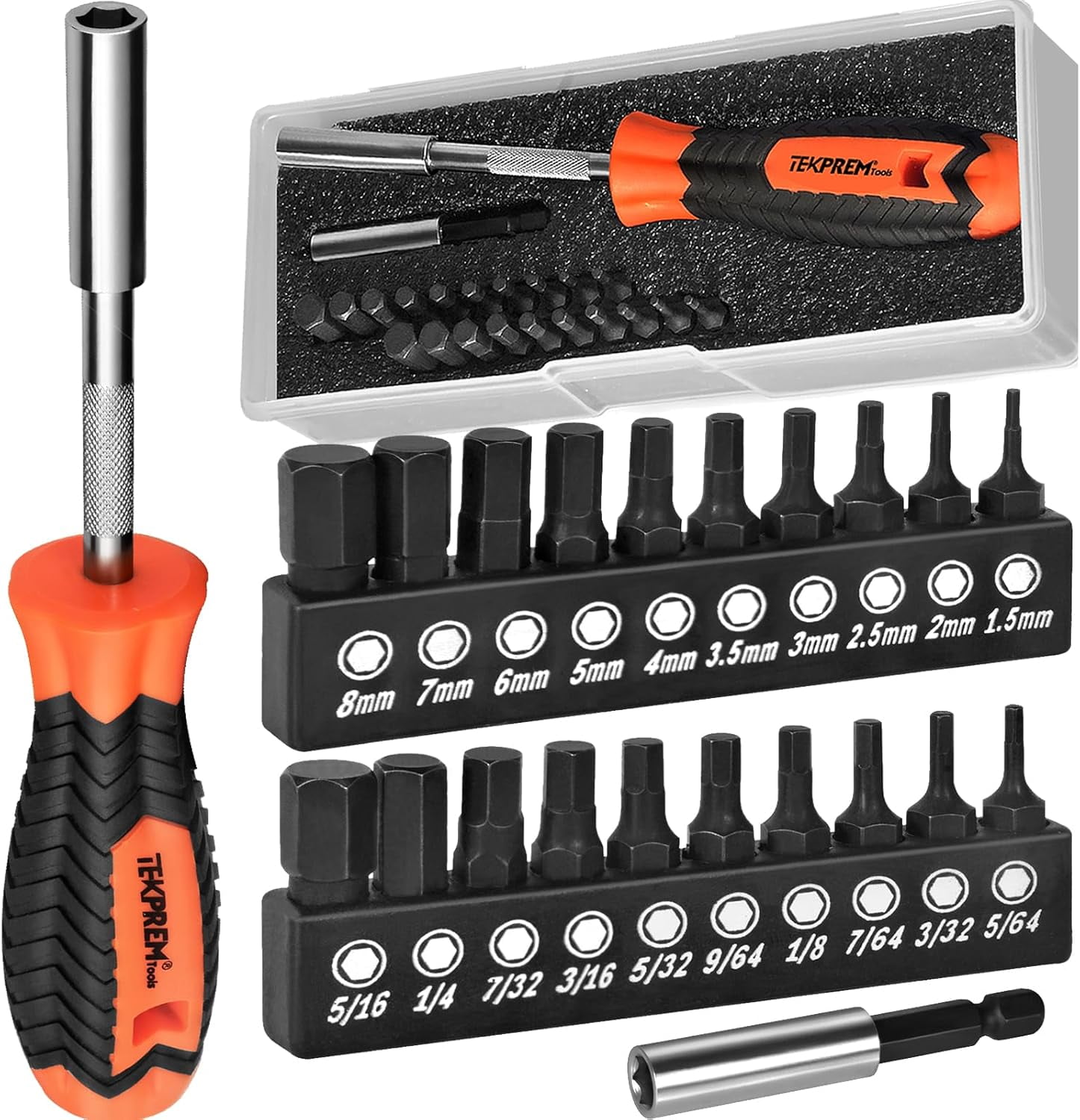 20-Piece Metric & SAE Hex Bit Set with Magnetic 1/4" Screwdriver Bit ...