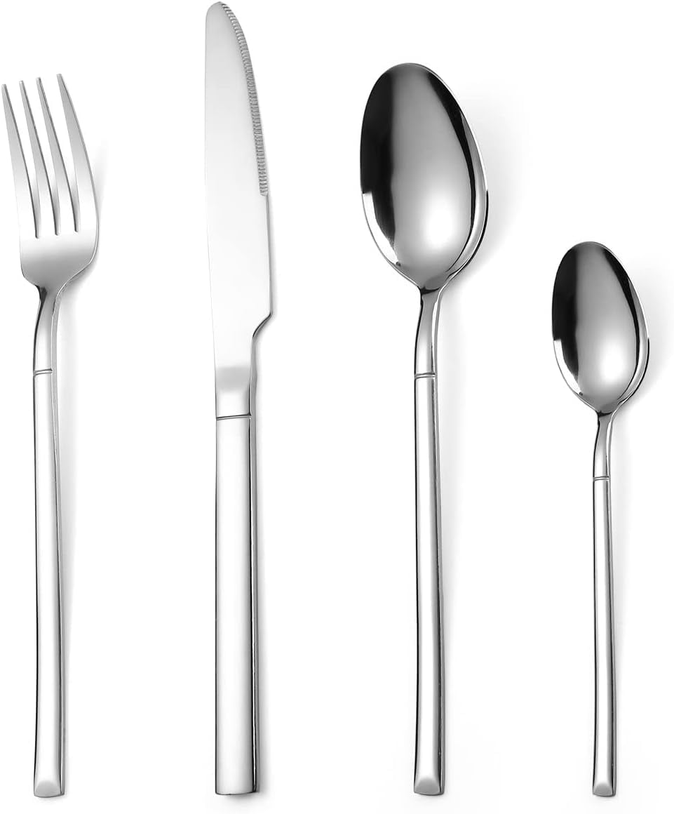 20-Piece Mirror Polished Cutlery Utensil Silverware Set, Silver ...