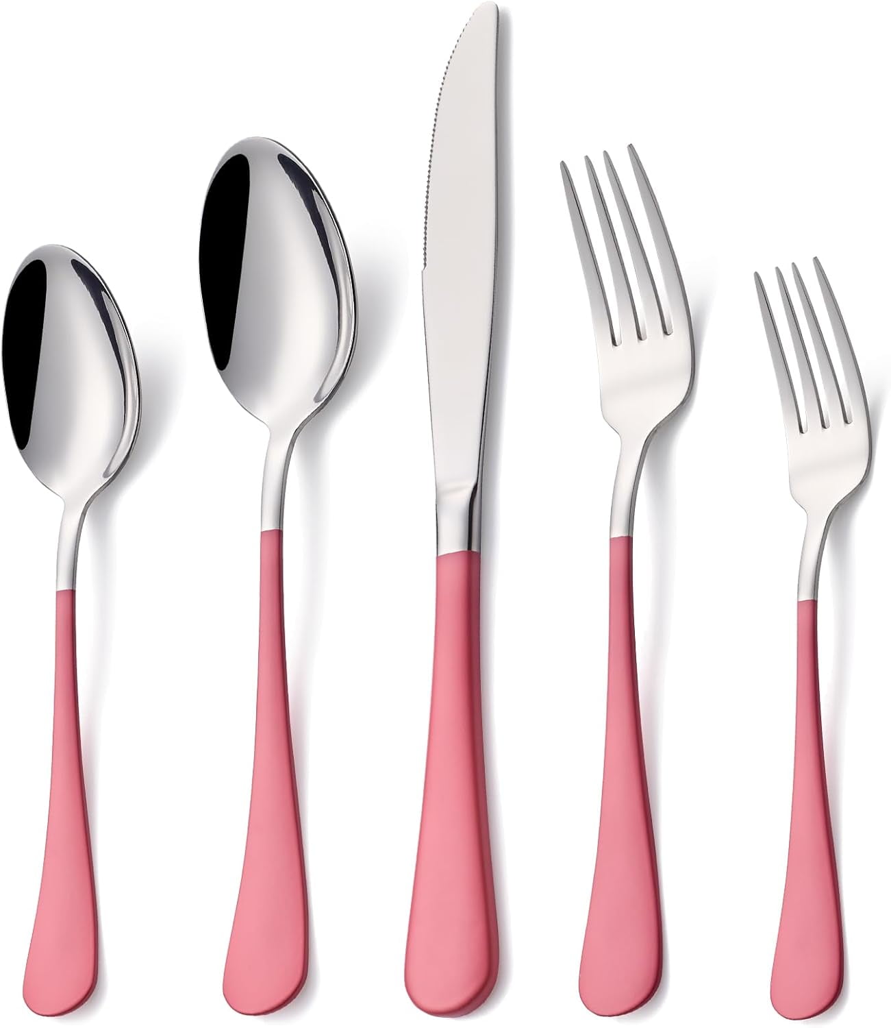 20 Piece Pink 18/0 Flatware Utensil Set for 4, Include Dinner Knife ...