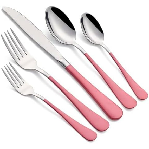 20-Piece Pink Silverware Set 18/0 Stainless Steel Flatware Pink Handle ...