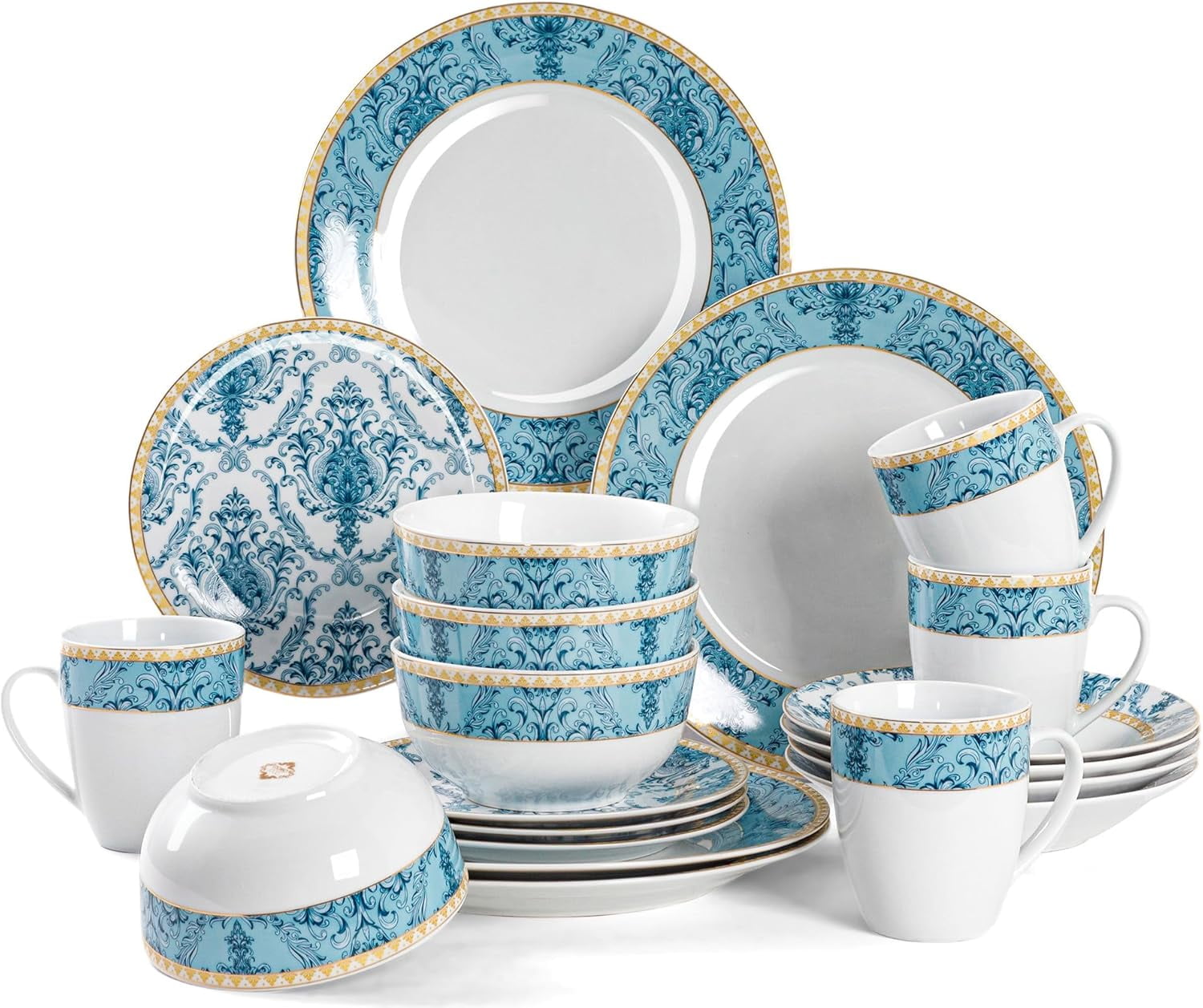 QOMO-1996 20 Piece Porcelain Dinnerware Set, Elegant Plates and Bowls ...