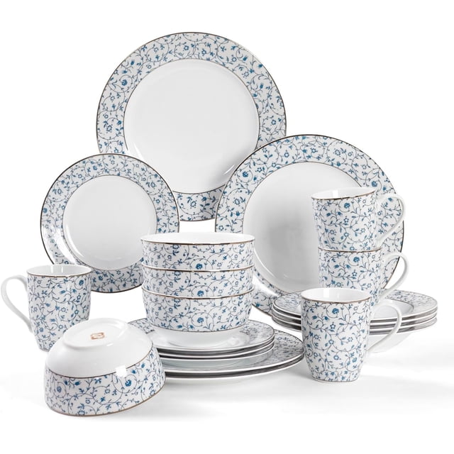 20 Piece Porcelain Dinnerware Set, Elegant Plates and Bowls with Silver ...