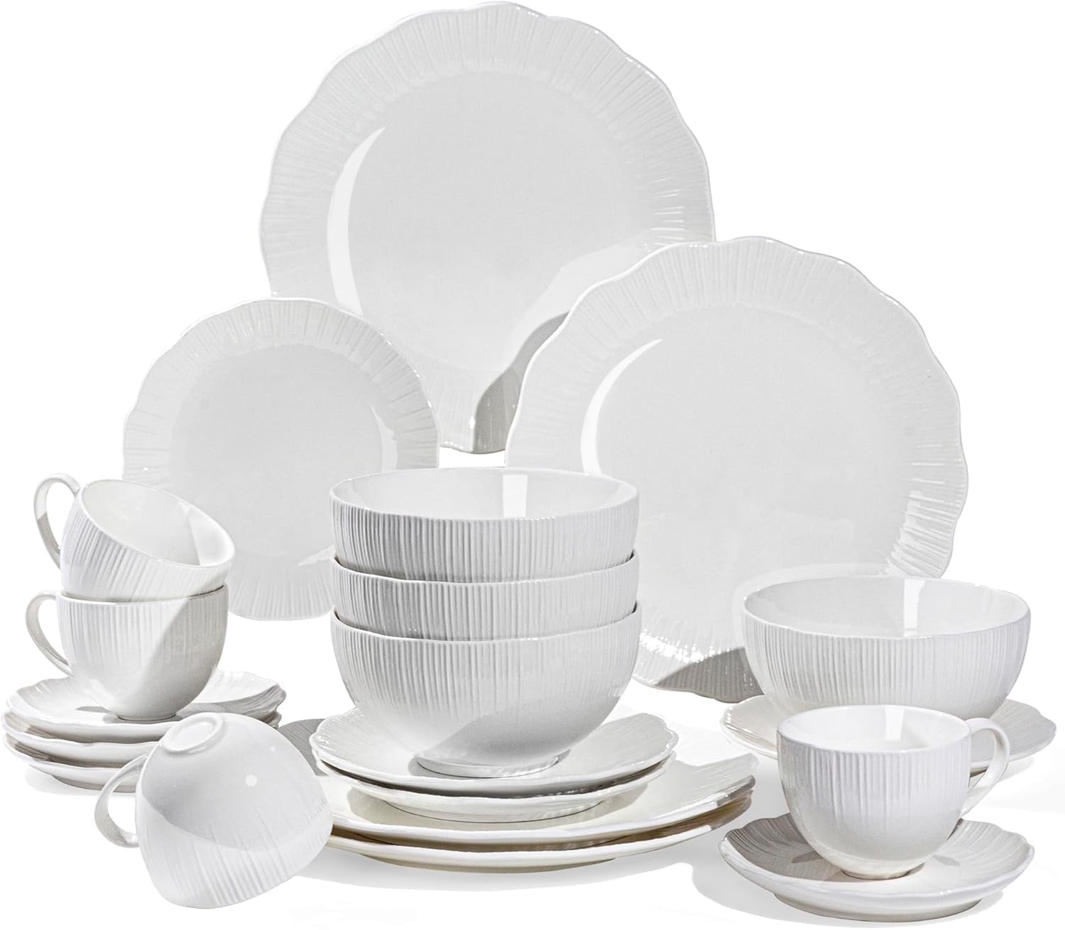 20 Piece Porcelain Dinnerware Set for 4, White Premium Plates and Bowls ...