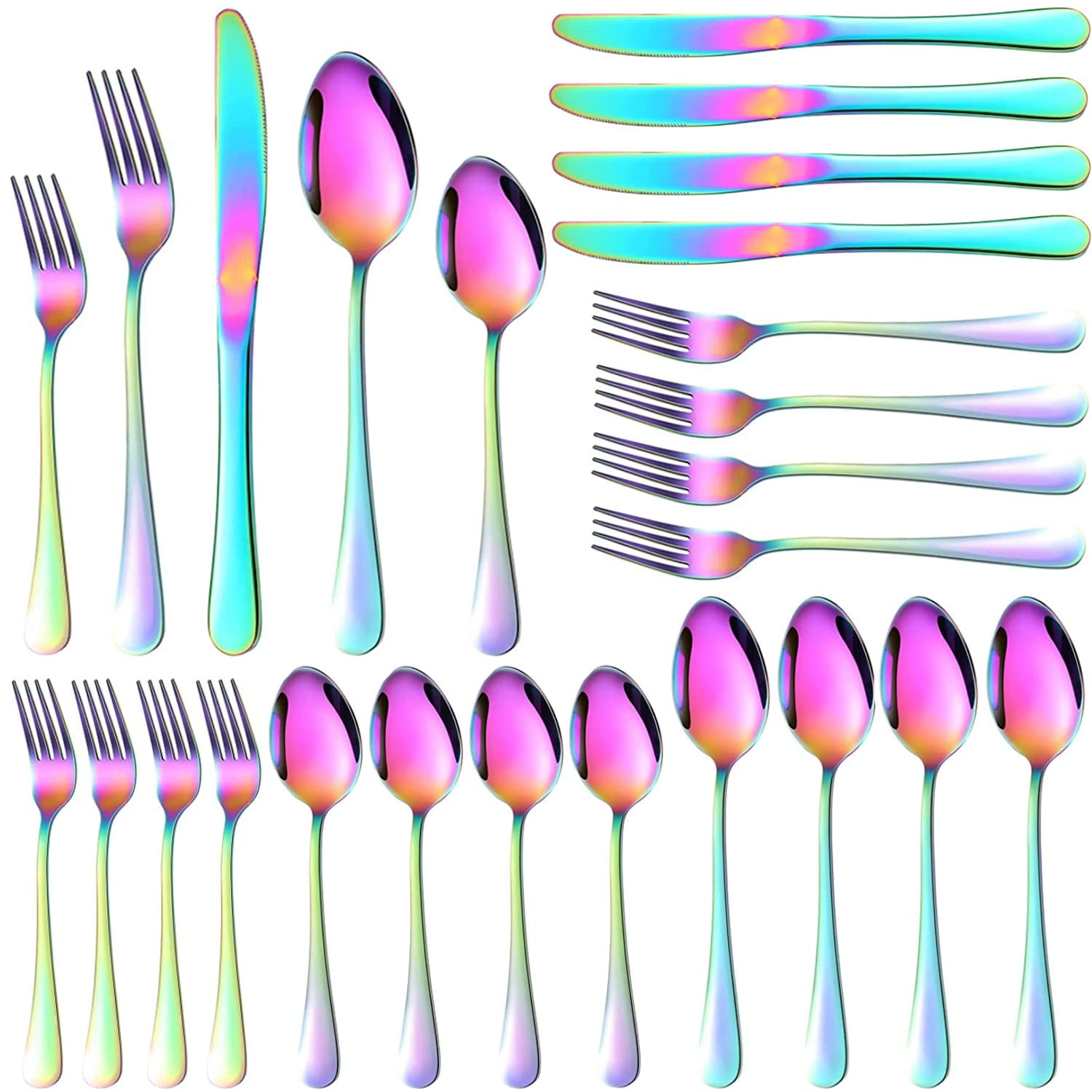 20-Piece Rainbow Silverware Set for 4, 18/0 Stainless Steel Colorful ...