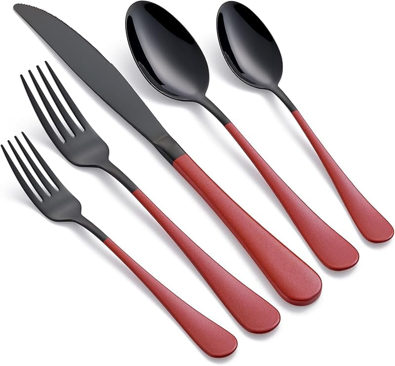 20-Piece Red Silverware Set 18/0 Stainless Steel Black Silverware Set ...