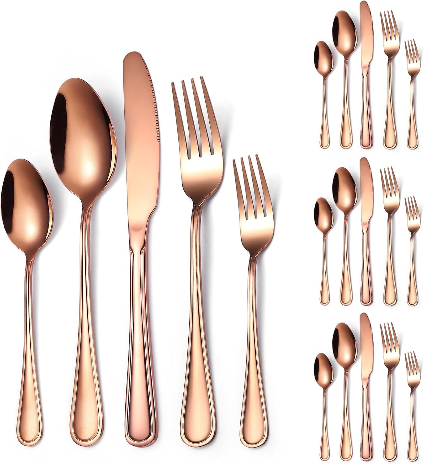 20 Piece Rose Gold Flatware Set for 4 People, Luxury Stainless Steel Cutlery, Forks, Knives ...