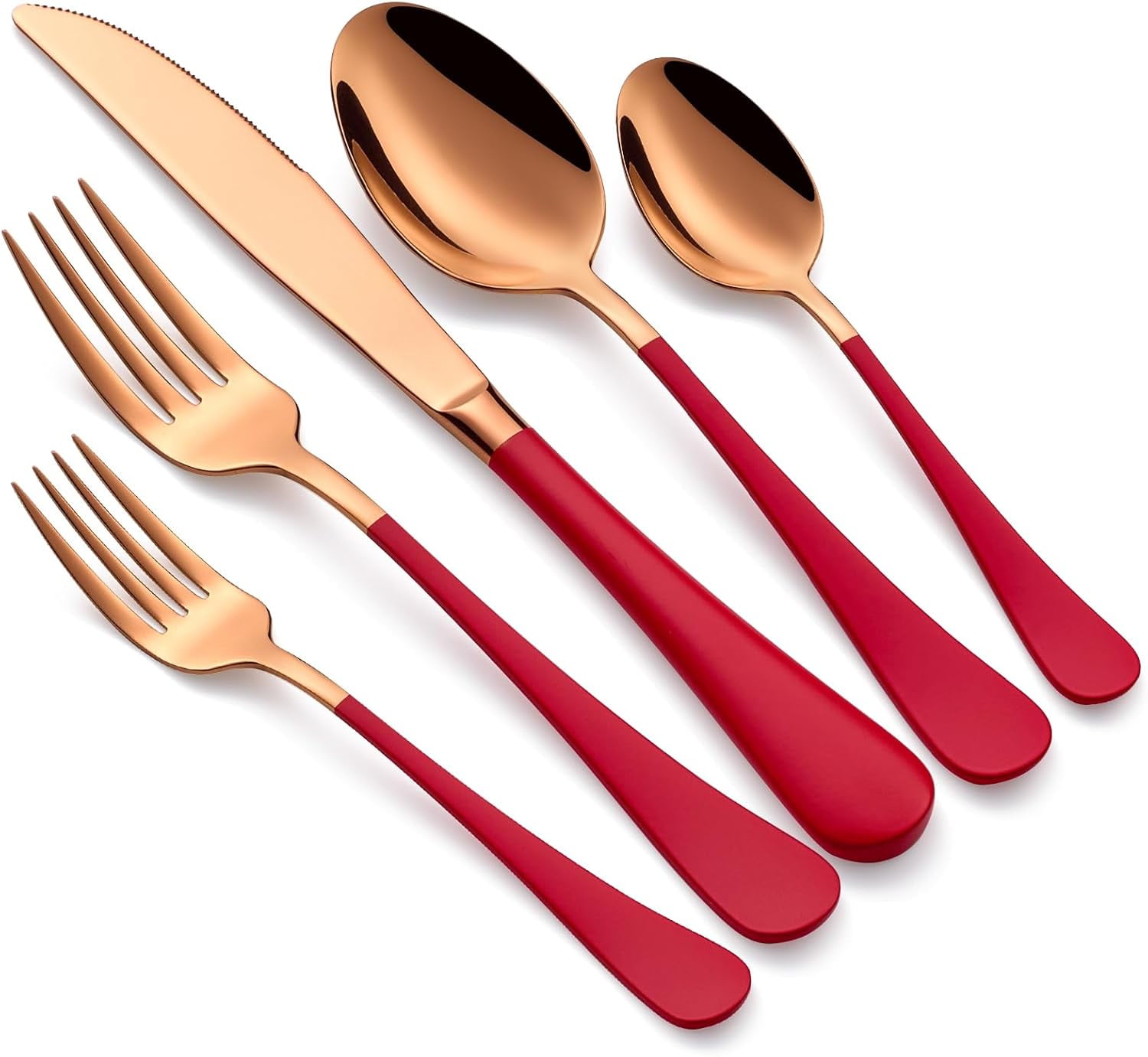 20-Piece Rose Gold and Red Silverware Set 18/0 Stainless Steel Flatware ...