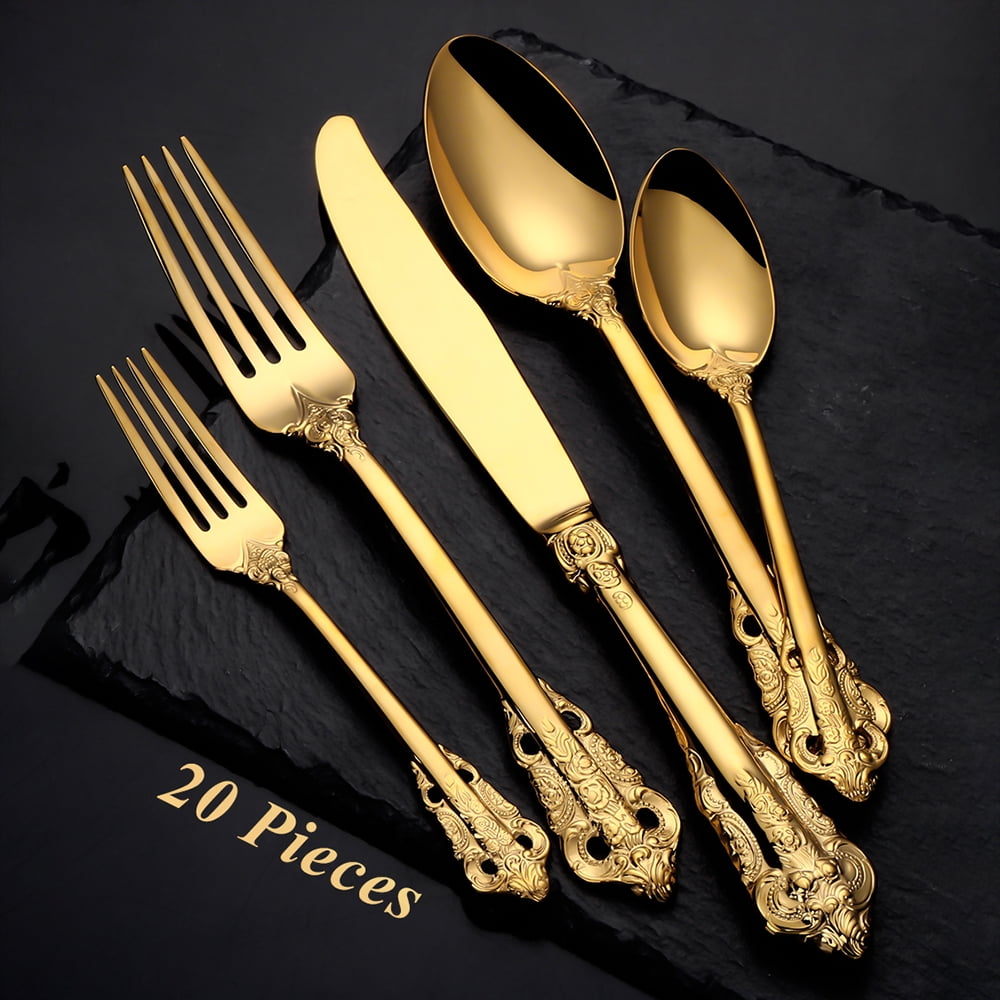 20 Piece Service For 4 Baroque Royal Luxury Gold Black Cutlery Set ...