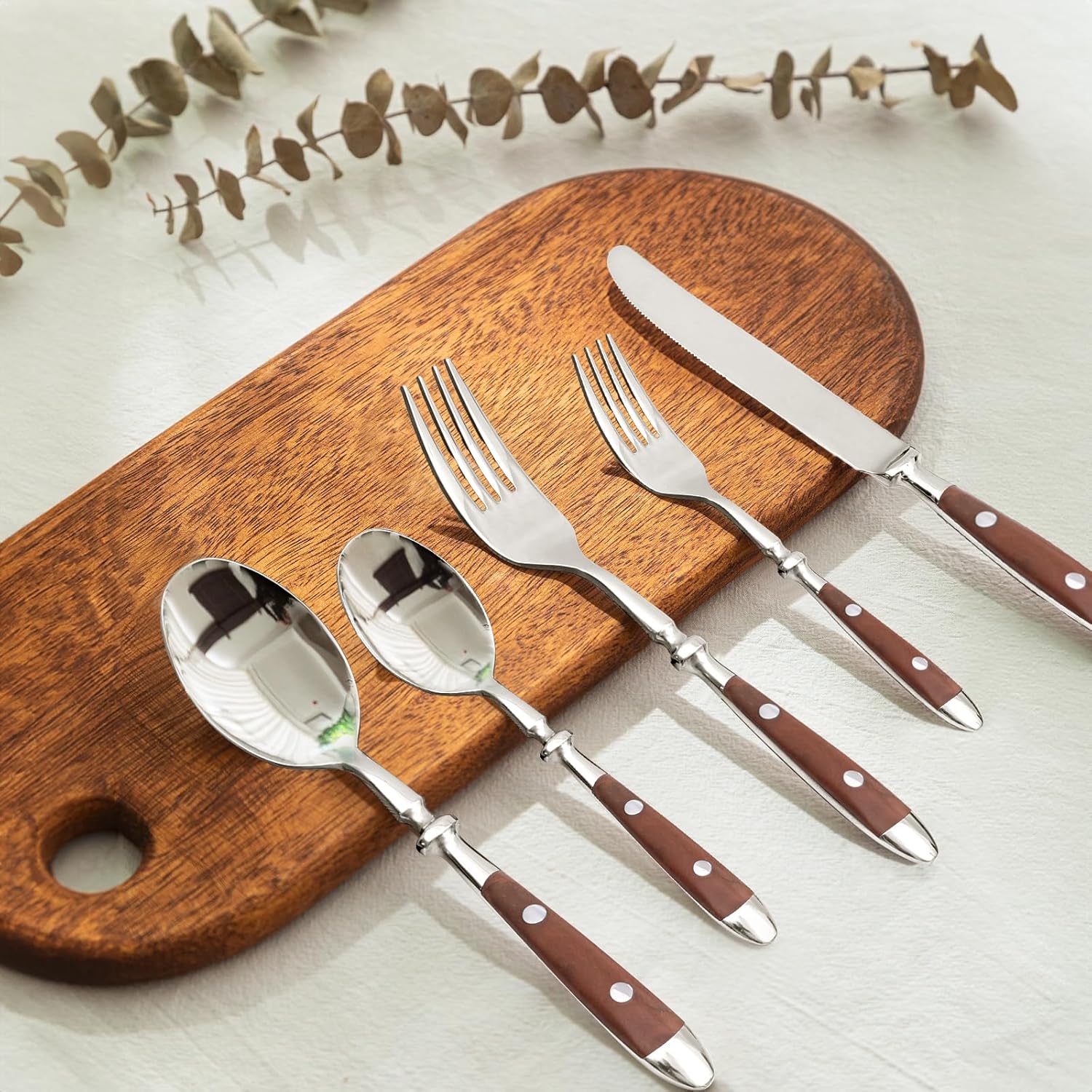 20-Piece Silverware Set for 4, High-end Everyday Flatware Set, Wood ...