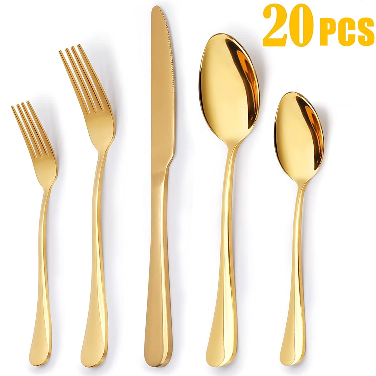 20-Piece Gold Silverware Set for 4, Durable Stainless Steel, Mirror ...