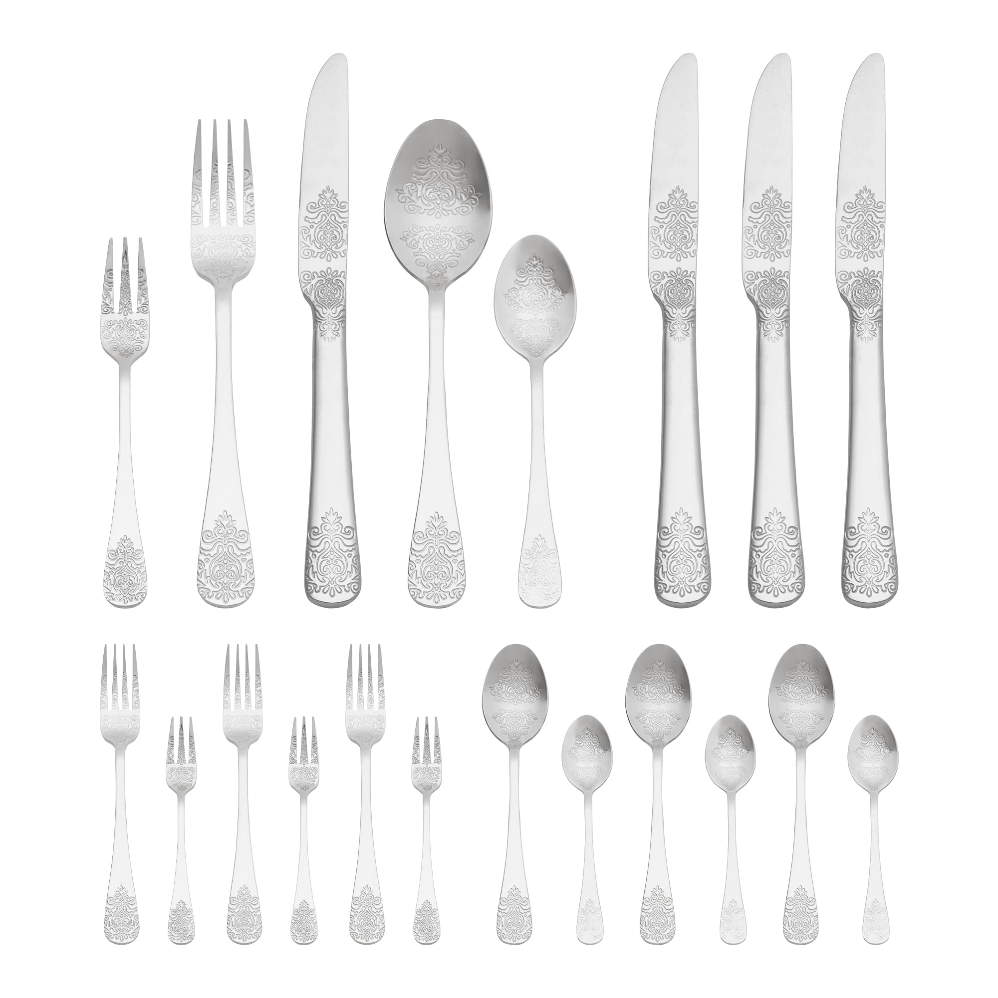 20 Piece Silverware Set, Stainless Steel with Texture Flatware Set for ...