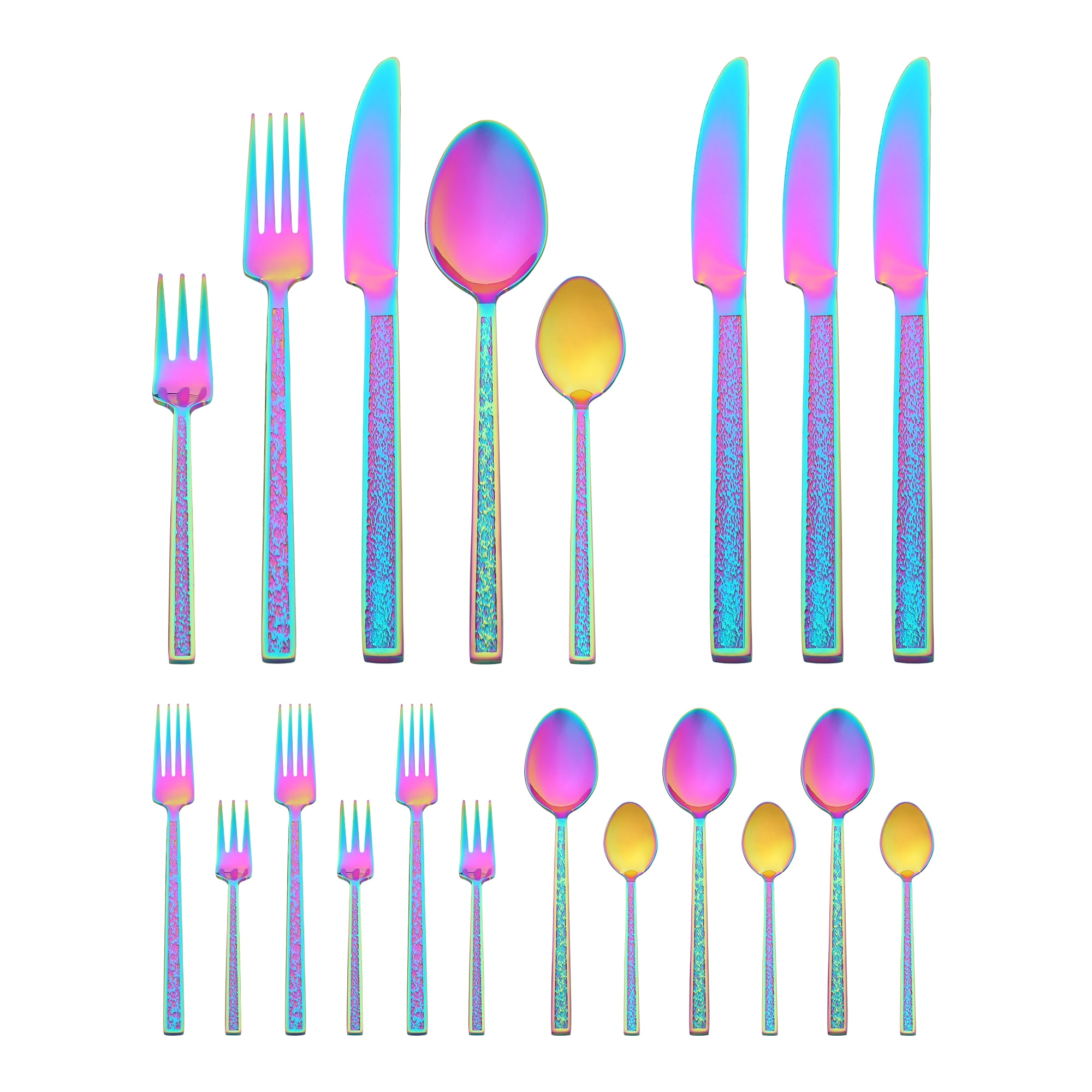 20 Piece Silverware Set, Stainless Steel with Texture Flatware Set for ...