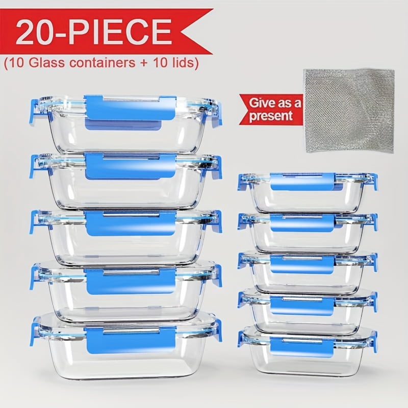 20-Piece Stackable Glass Food Storage Containers (10 Containers + 10 ...