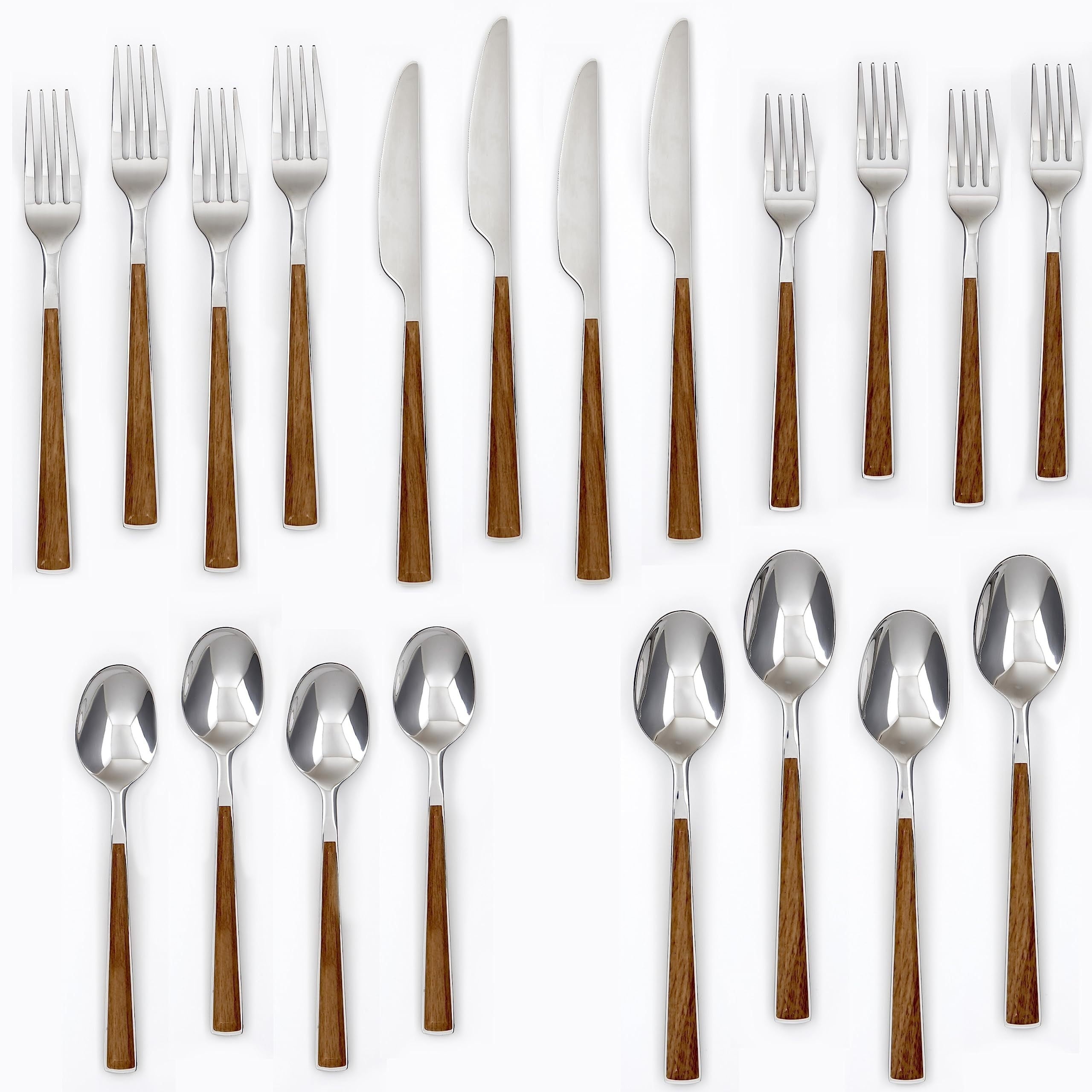 20-Piece Stainless Steel Cutlery Set with Geometric Pattern, Polished ...