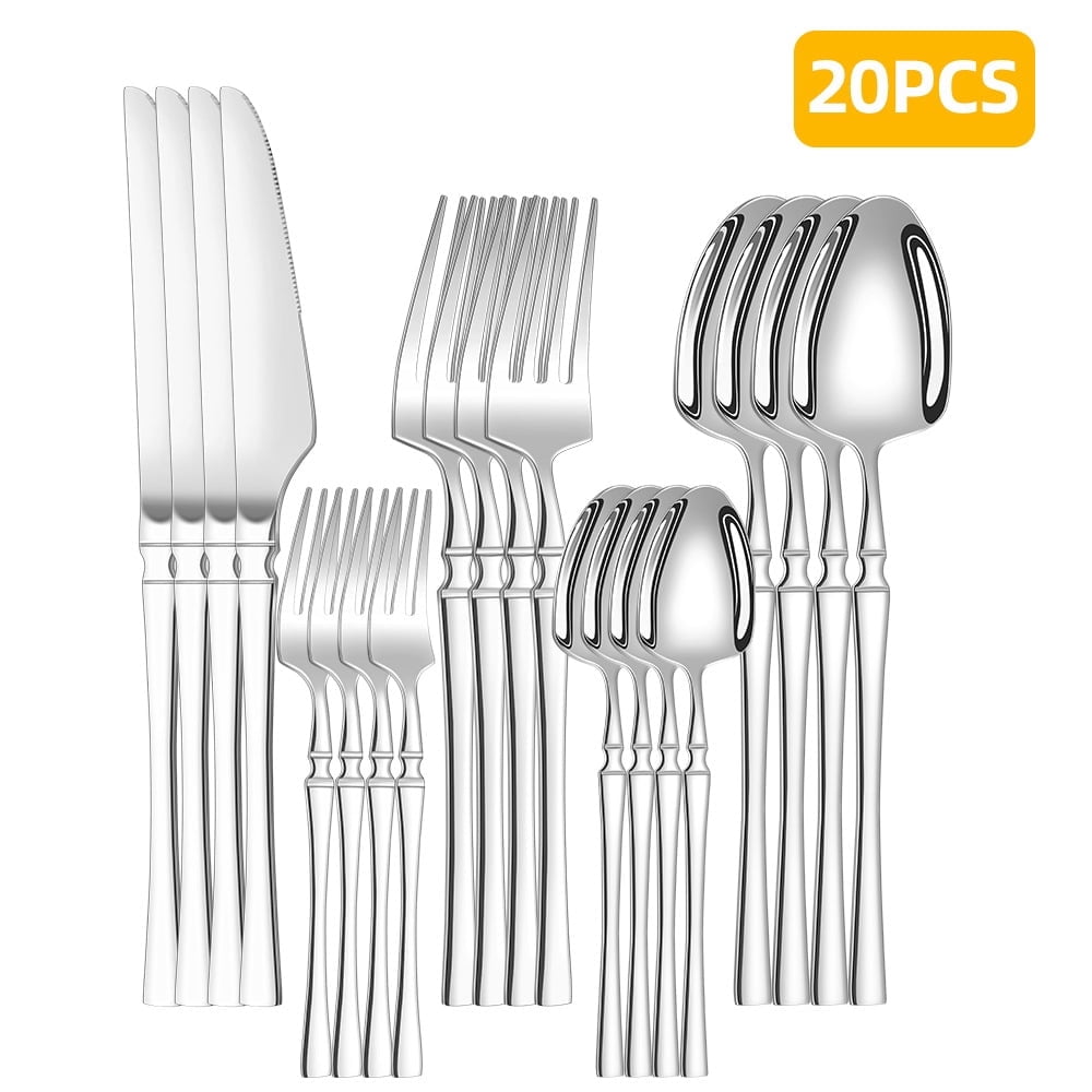 20-Piece Stainless Steel Flatware Set, Elegant Silverware Cutlery Set ...