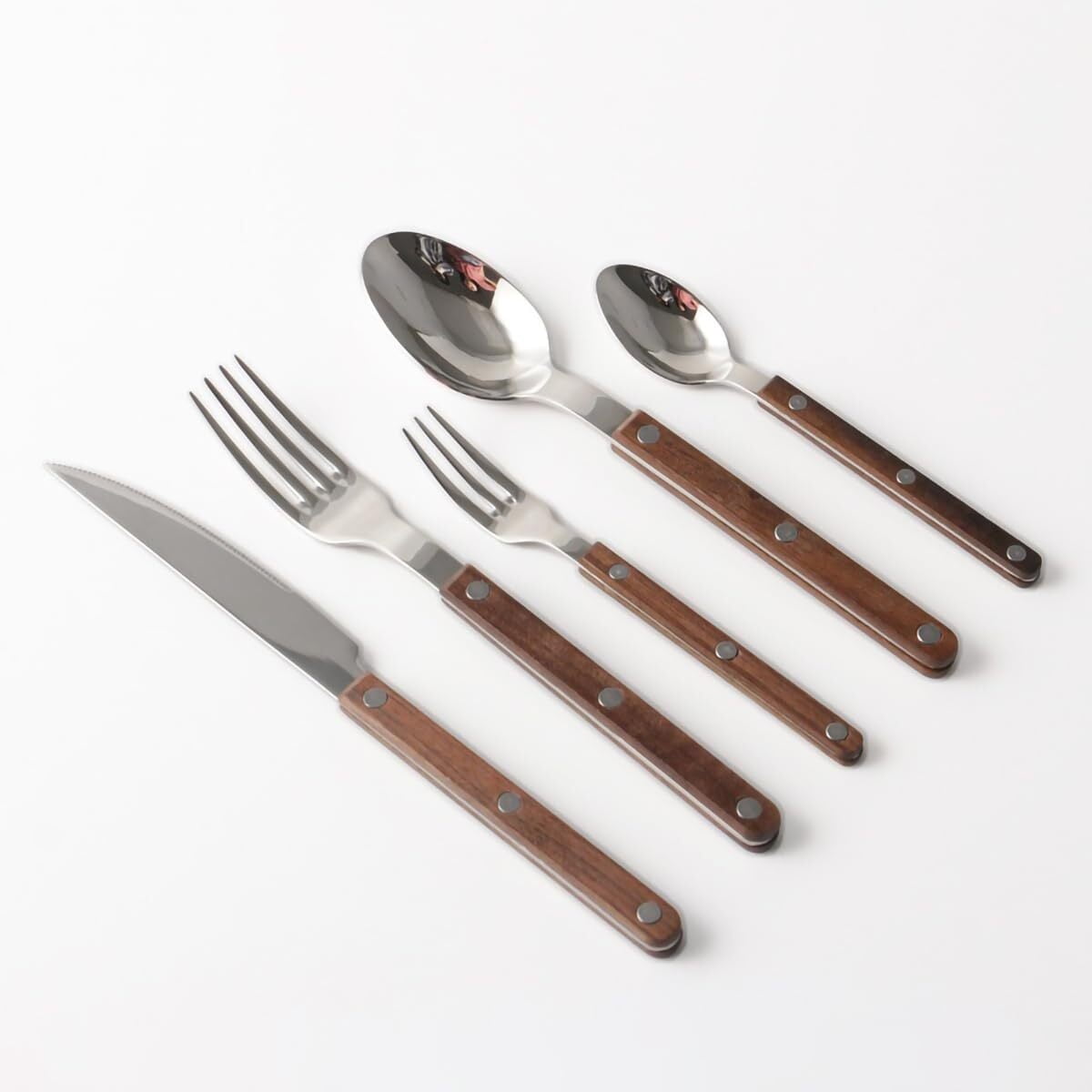 20-Piece Stainless Steel Silverware Set with Rivet/Retro Design - Wood ...