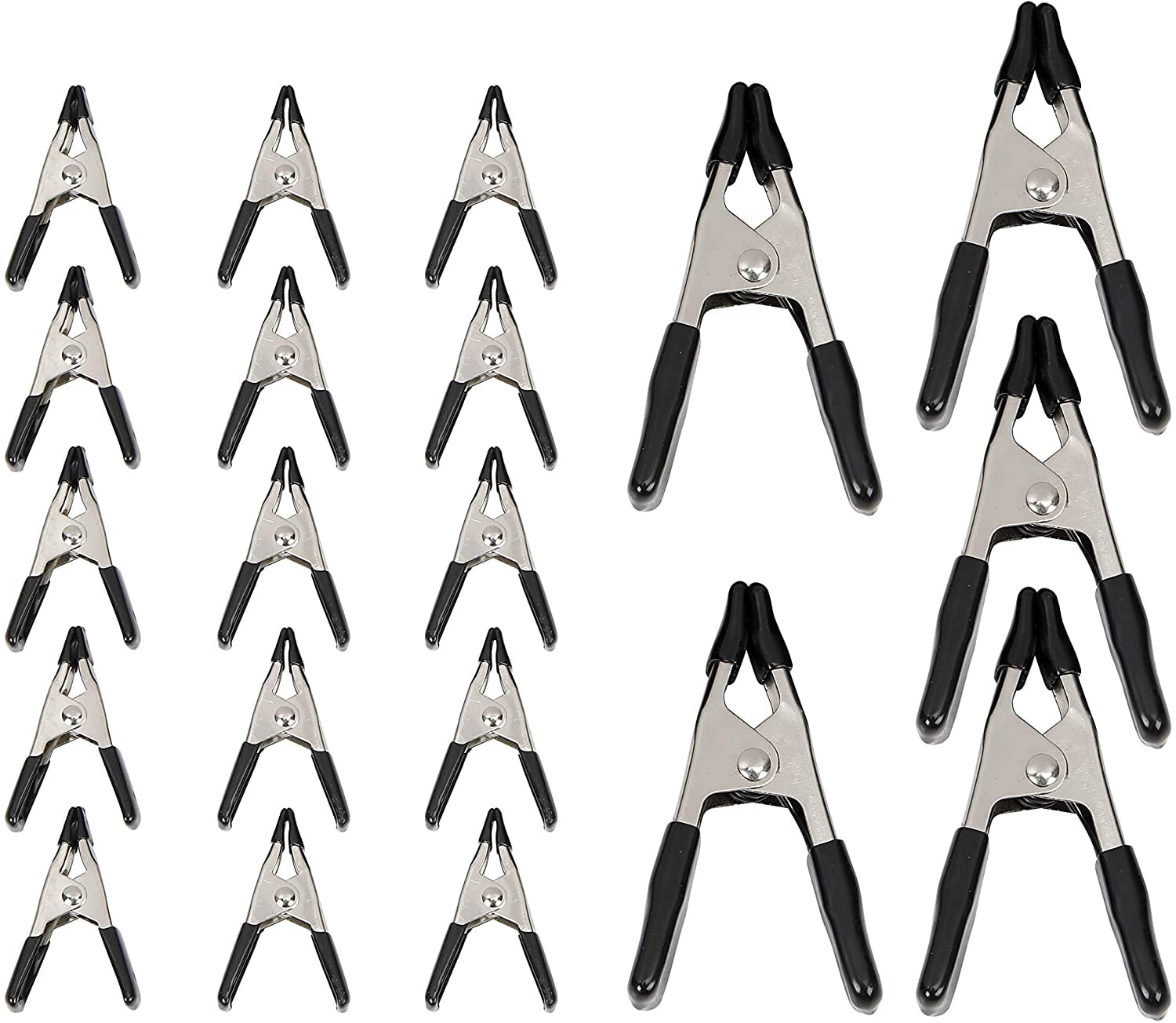 20-Piece Steel Spring Clip Set (15 Packs 3/4" + 5 Packs 1") Black ...