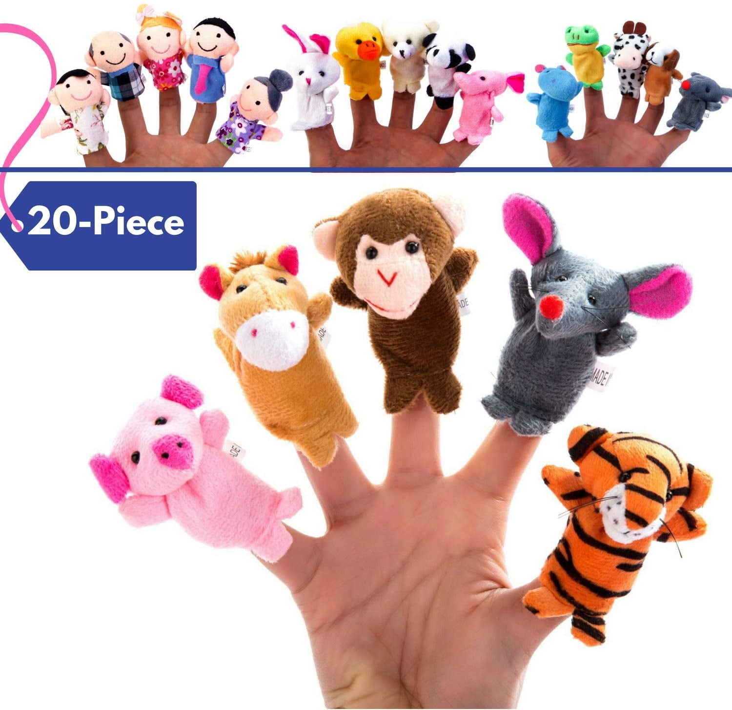 20-Piece Story Time Finger Puppets Set - Cloth Velvet Puppets - 14 ...
