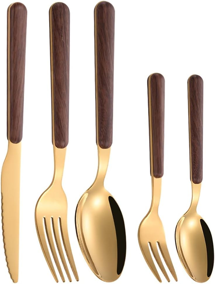 20 Piece Titanium Gold Plated Stainless Steel Flatware Set, 20 Pieces ...