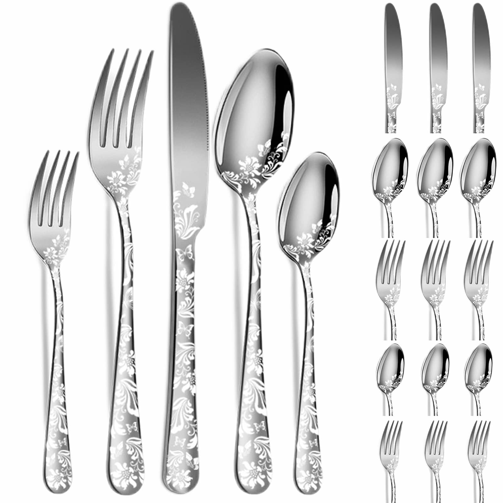 20 Piece Unique Pattern Design Silverware Set, Stainless Steel Flatware ...