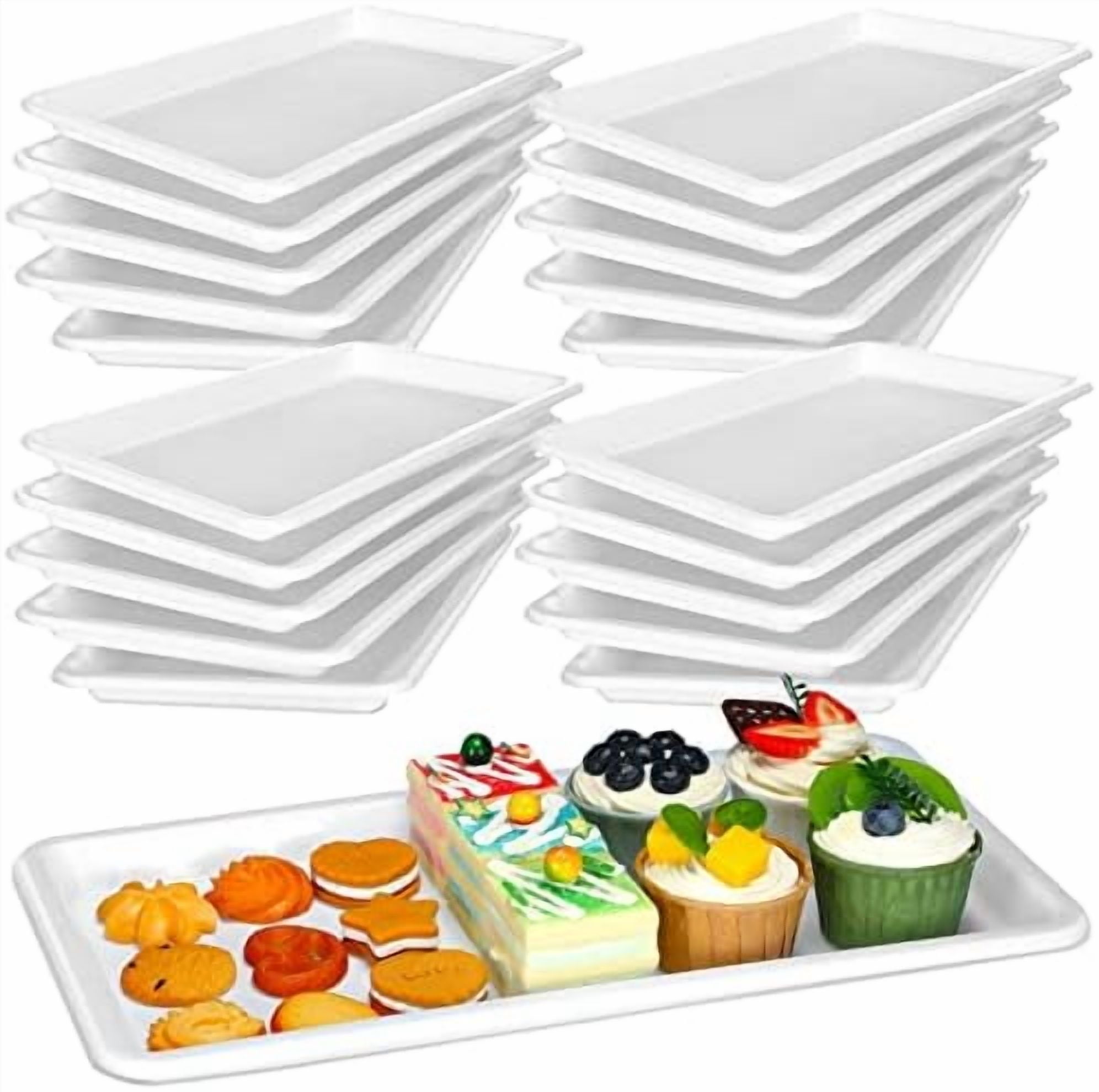 20-Piece White Rectangular Plastic Serving Trays, Disposable, Modern ...