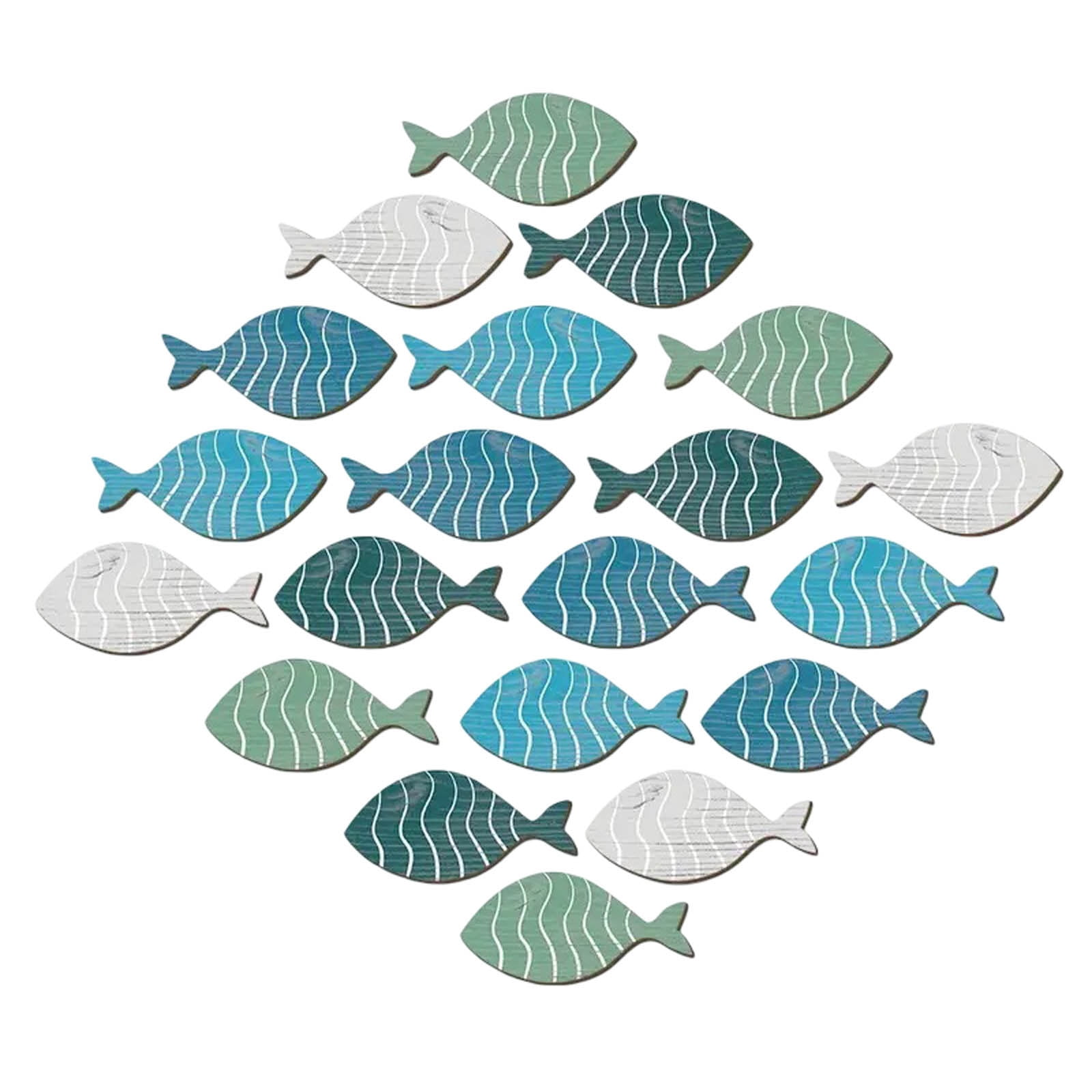 20 Piece Wooden Fish Wall Art Set Nautical Coastal Easy Installation ...